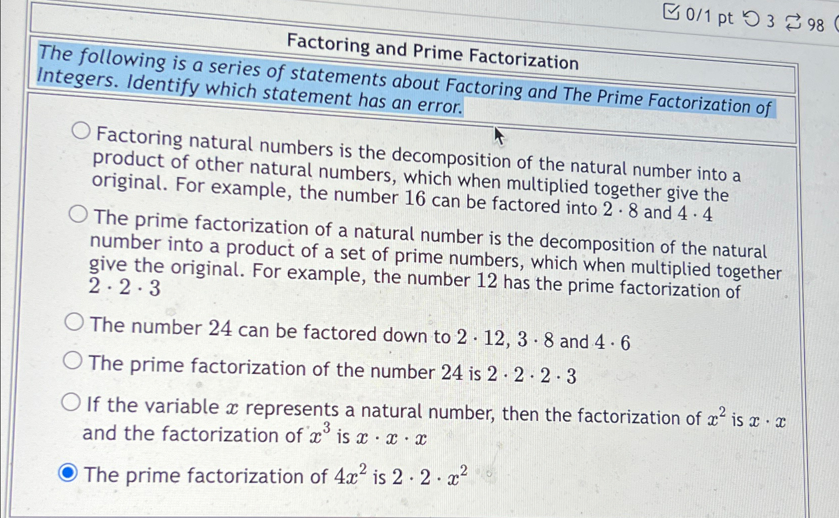 Factoring and Prime FactorizationThe following is a | Chegg.com
