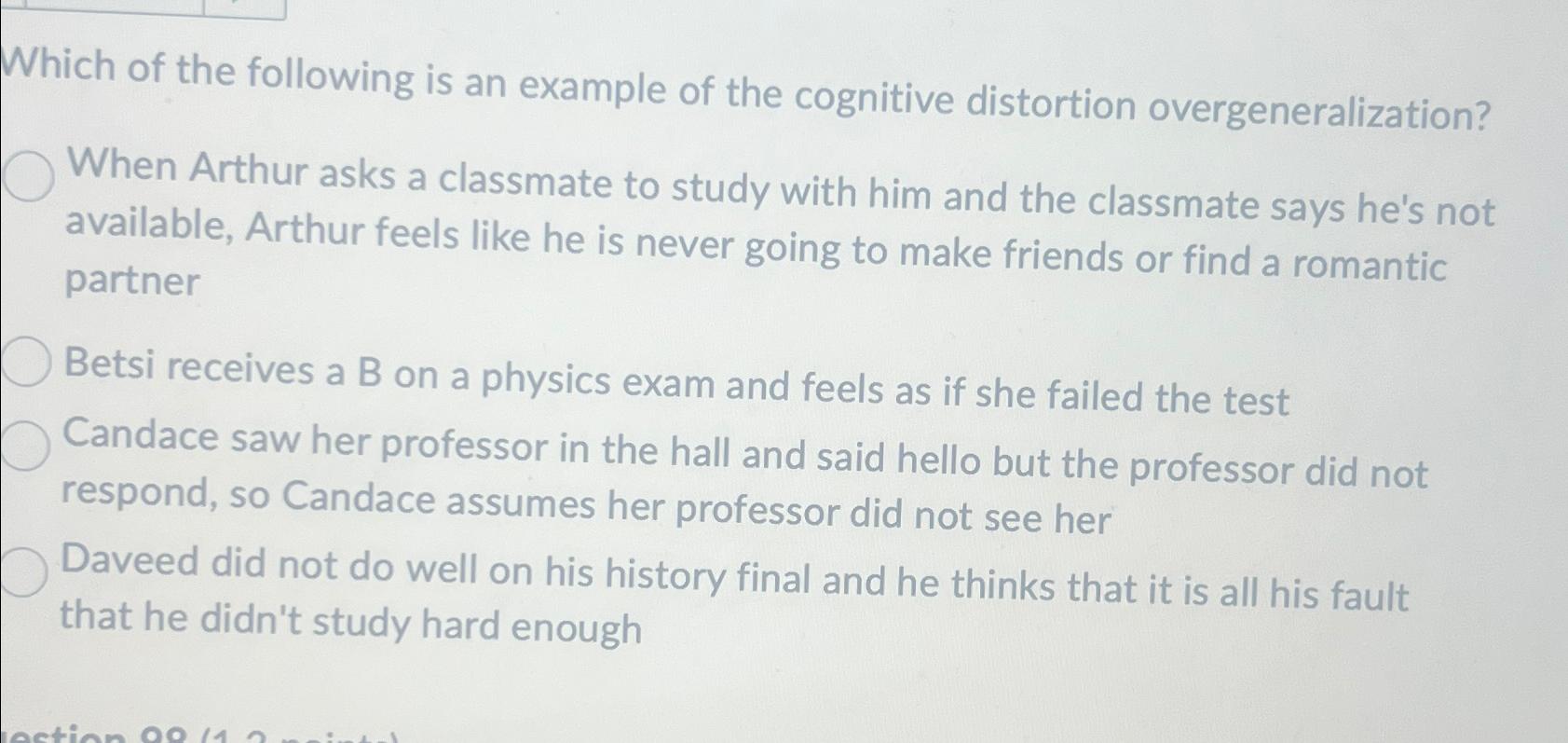 Solved Which of the following is an example of the cognitive | Chegg.com