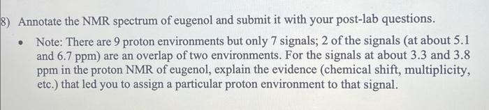 Solved Annotate the NMR spectrum of eugenol and submit it | Chegg.com
