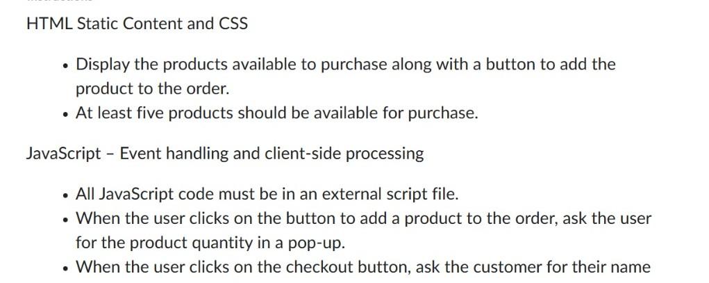 Solved HTML Static Content and CSS - Display the products | Chegg.com