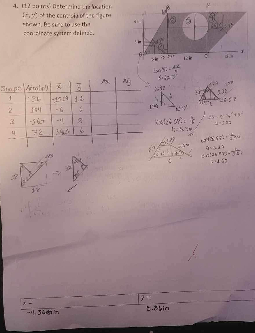 Solved (12 ﻿points) ﻿Determine the location (x‾,bar (y)) ﻿of | Chegg.com