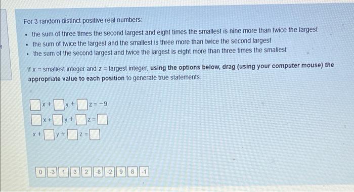 Solved For 3 random distinct positive real numbers • the sum | Chegg.com