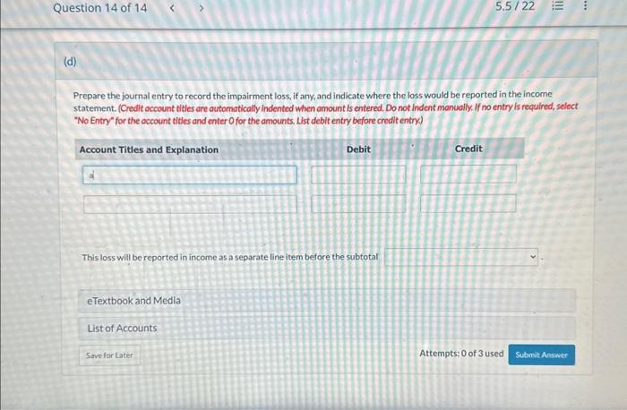 Solved Prepare the journal entry to record the impairment | Chegg.com