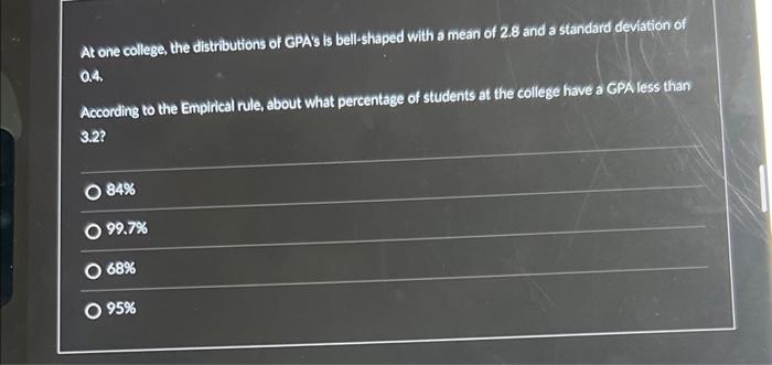 Solved At one college, the distribution of GPA is | Chegg.com