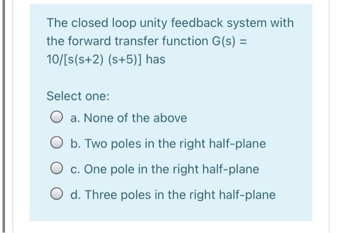 Solved The closed loop unity feedback system with the | Chegg.com