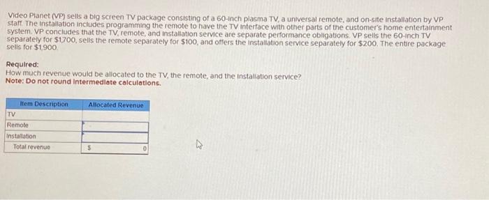 Solved Video Planet (VP) sells a big screen TV package | Chegg.com