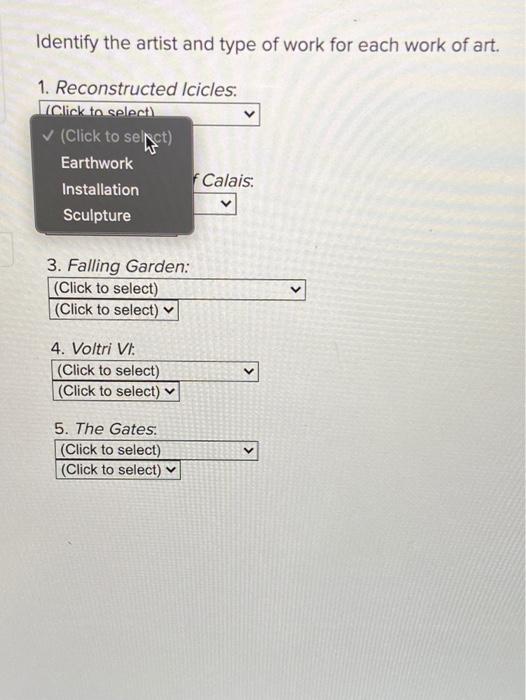 Solved Identify the artist and type of work for each work of | Chegg.com