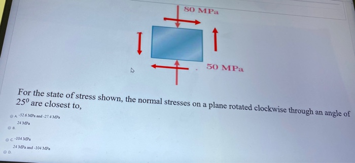 Solved 80 MPa I 50 MPa For the state of stress shown, the | Chegg.com