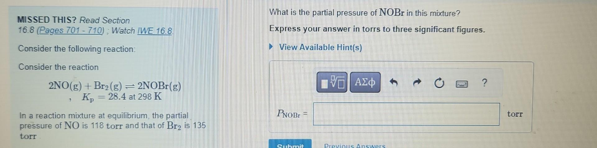 Solved What is the partial pressure of NOBr in this mixture? | Chegg.com