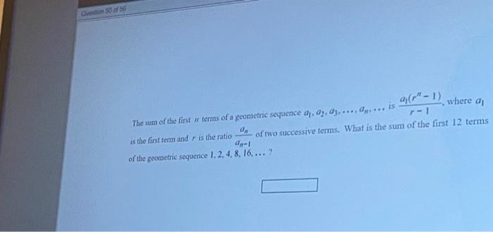 Solved The sum of the first n terms of a geometrie sequence | Chegg.com