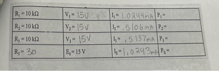 Solved \begin{tabular}{|l|l|l|l|} \hlineR1=3k & V1=6.135 V & | Chegg.com