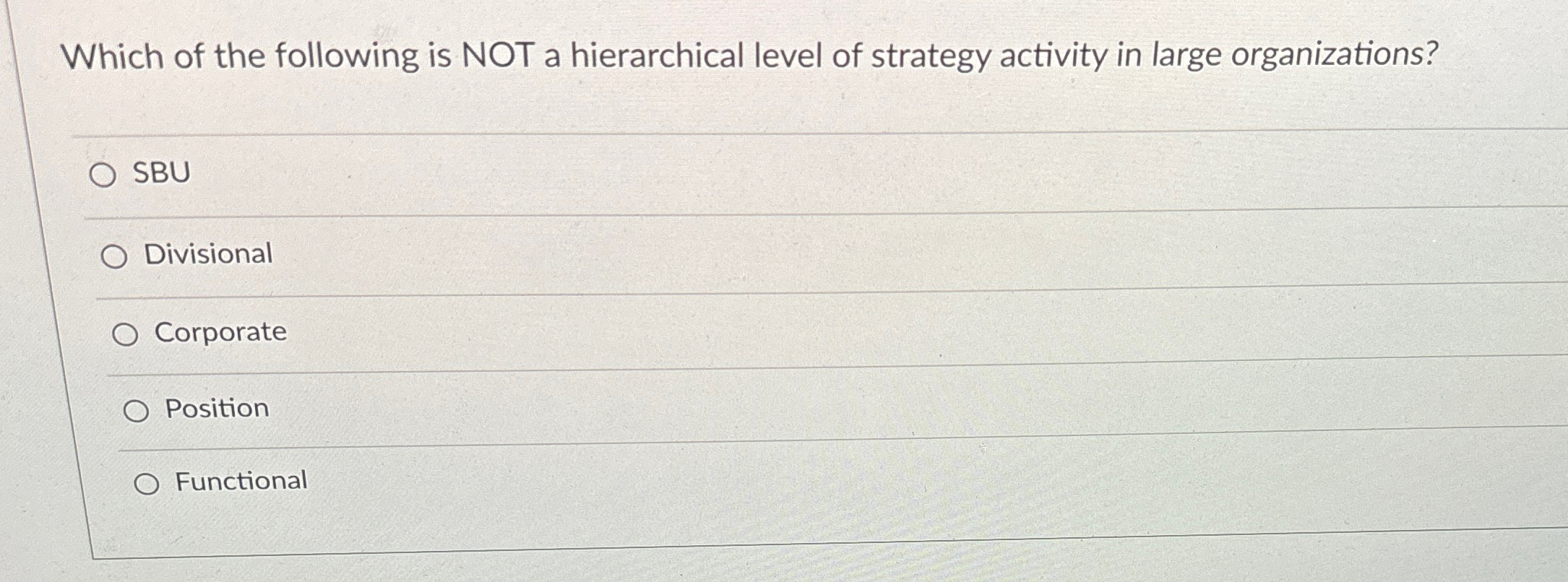 Solved Which of the following is NOT a hierarchical level of | Chegg.com