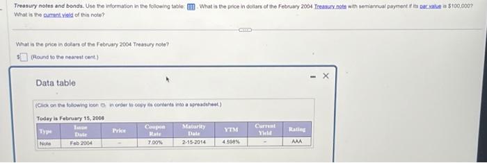 Solved Treasury notes and bonds. Use the information in the | Chegg.com