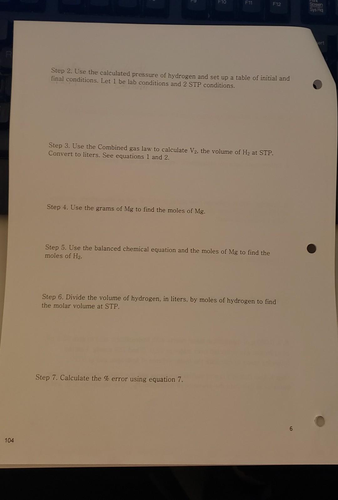 Solved Step 2. Use the calculated pressure of hydrogen and | Chegg.com