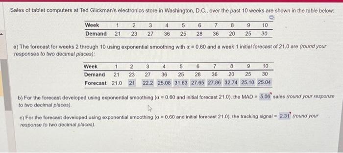 Solved a) The forecast for weeks 2 through 10 using | Chegg.com