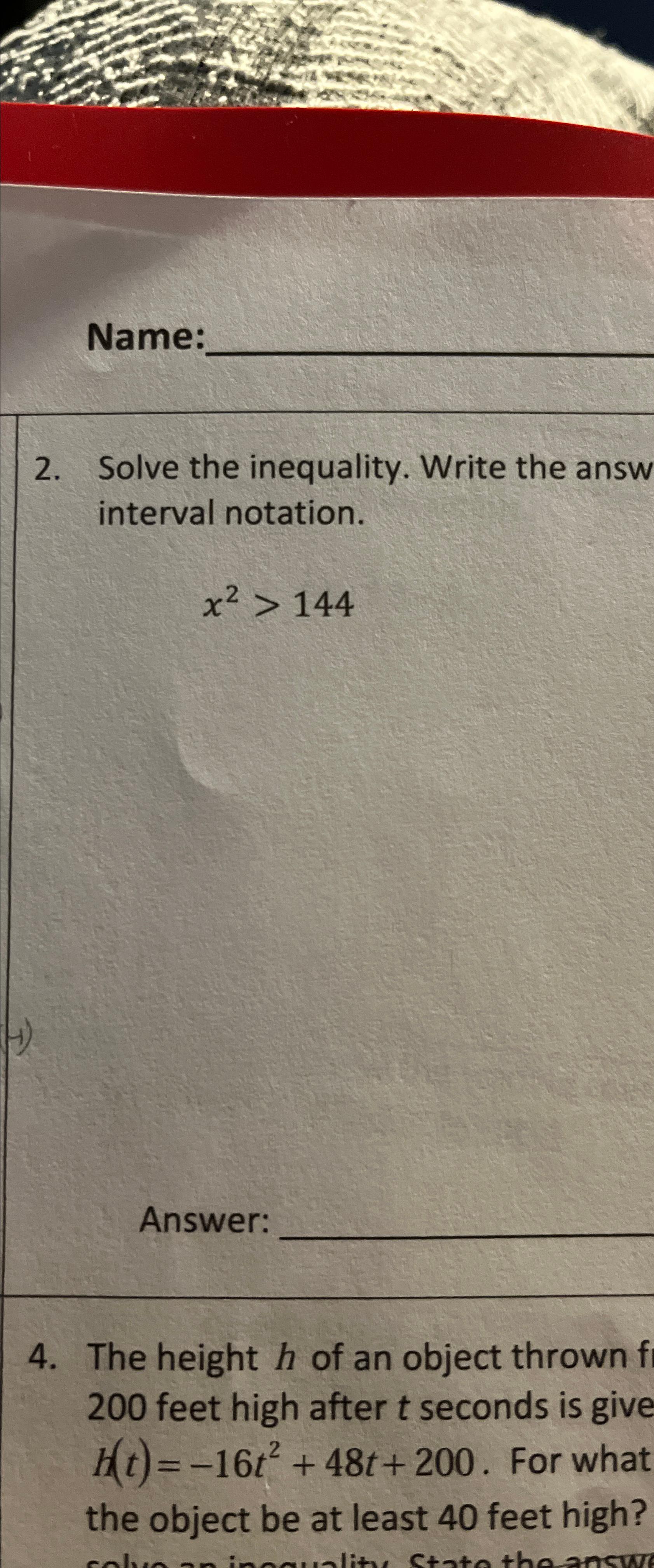 Solved Name:2. ﻿Solve the inequality. Write the answ | Chegg.com