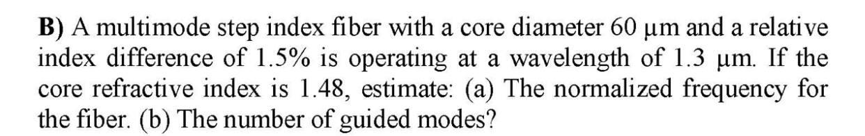 Solved B) A multimode step index fiber with a core diameter | Chegg.com