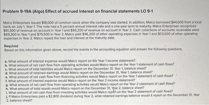 Solved Problem 9-19A (Algo) Effect of accrued interest on | Chegg.com