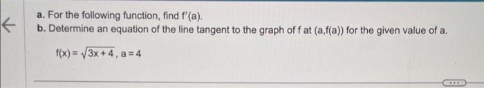 Solved a. For the following function, find f′(a). b. | Chegg.com