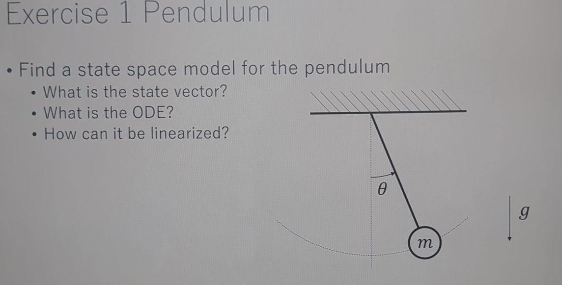 Solved Exercise 1 ﻿PendulumFind a state space model for the | Chegg.com