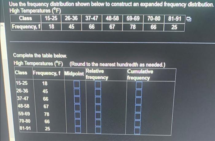 Solved Use the frequency distribution shown below to | Chegg.com