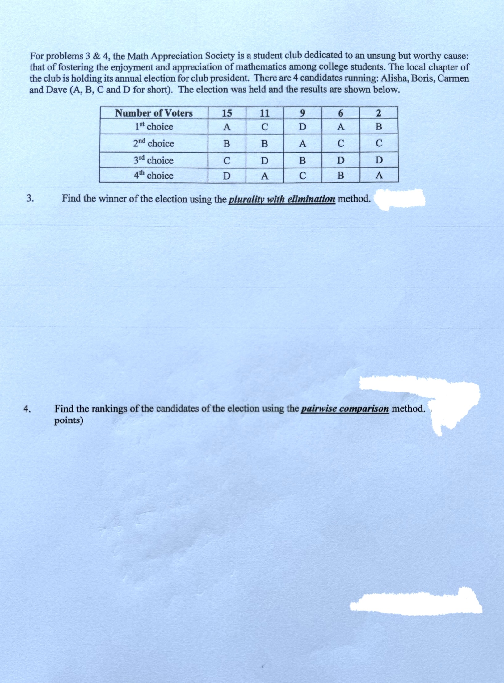 Solved For problems 3 \& 4, ﻿the Math Appreciation Society | Chegg.com