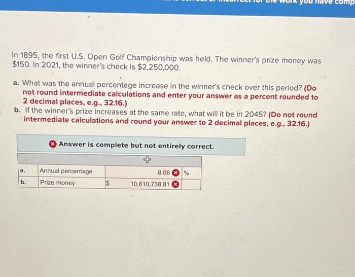 Solved comp In 1895, the first U.S. Open Golf Championship | Chegg.com