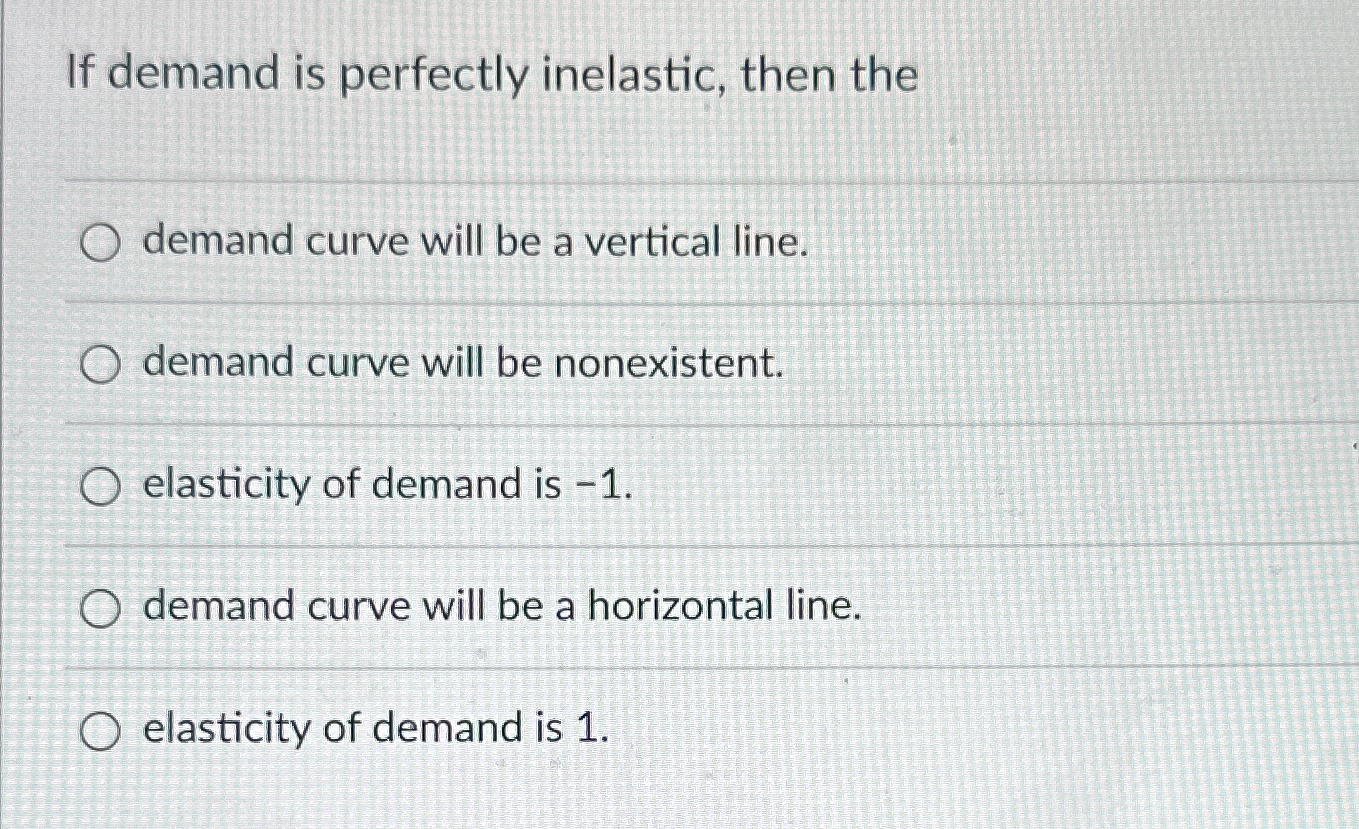 Solved If demand is perfectly inelastic, then thedemand | Chegg.com