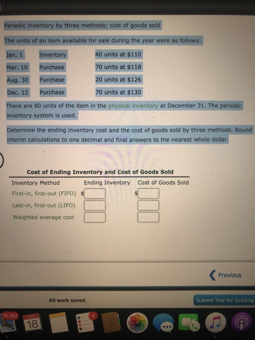 Solved Periodic inventory by three methods; cost of goods | Chegg.com