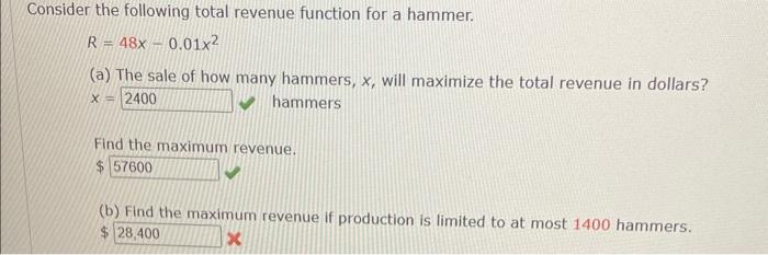 Solved nsider the following total revenue function for a | Chegg.com