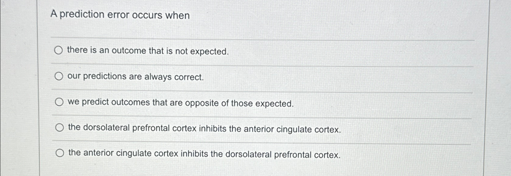 Solved A prediction error occurs whenthere is an outcome | Chegg.com