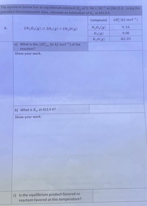 Solved The equilibria below has an equilibrium constant Kp | Chegg.com