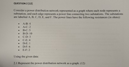 Solved QUESTION 2 [12]Consider a power distribution network, | Chegg.com