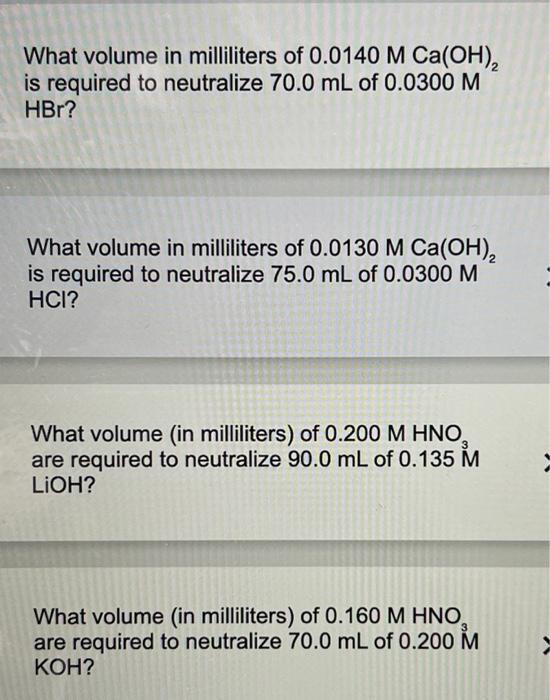 Solved What volume in milliliters of 0.0140MCa(OH)2 is | Chegg.com