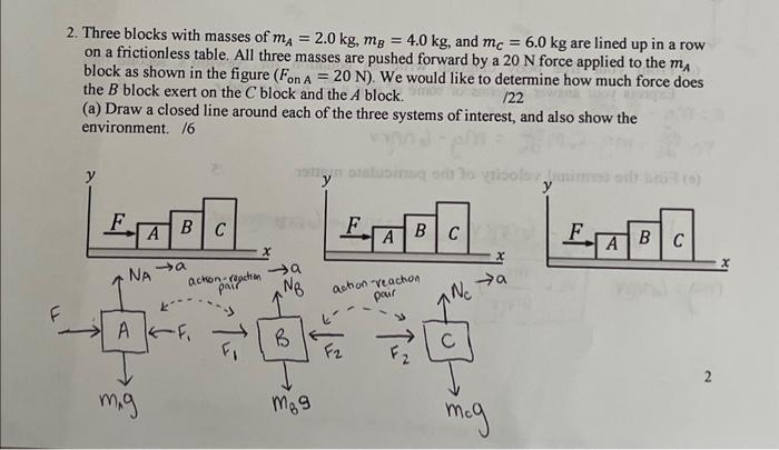 Solved 2. Three blocks with masses of mA=2.0 kg,mB=4.0 kg, | Chegg.com
