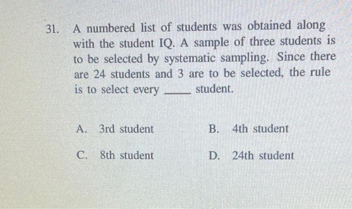 Solved 1. A numbered list of students was obtained along | Chegg.com