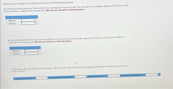 Solved Determine the utilization and efficiency for each of | Chegg.com
