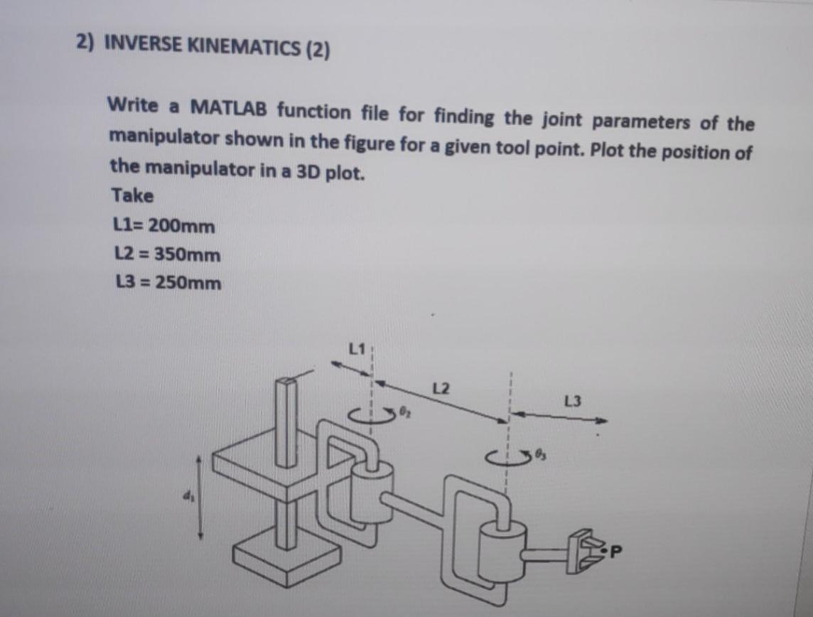 Solved 1 Forward Kinematics 2 Write A Matlab Function