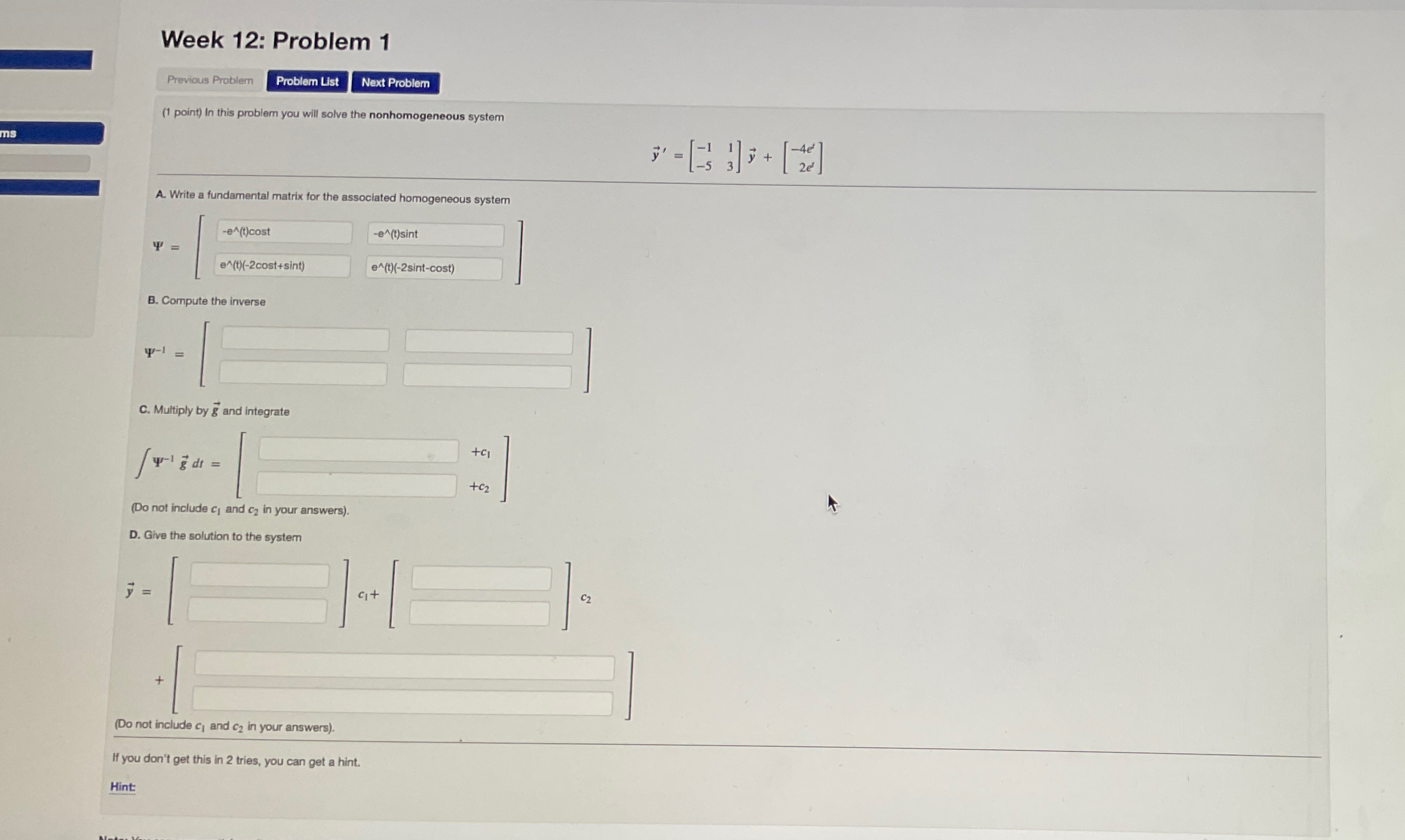 Solved Week 12: Problem 1(1 ﻿point) ﻿In this problem you | Chegg.com