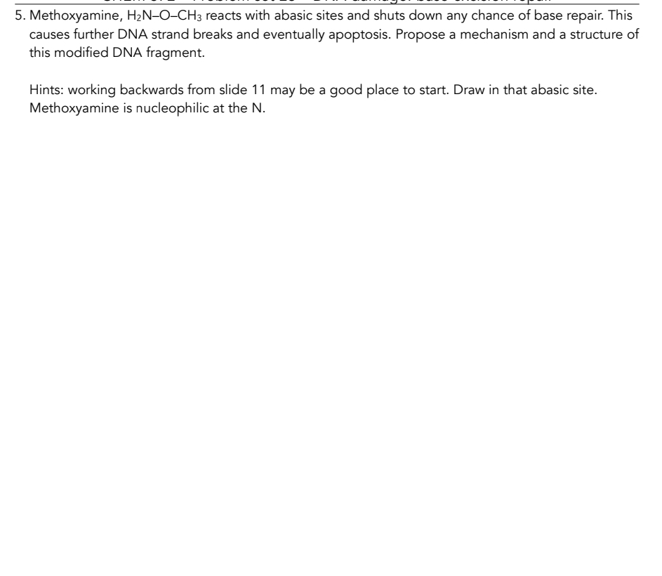 Solved Methoxyamine, H2N-O-CH3 ﻿reacts with abasic sites and | Chegg.com