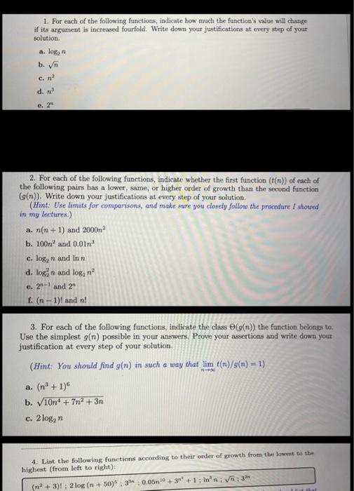 Solved 1. For each of the following functions, indicate how | Chegg.com