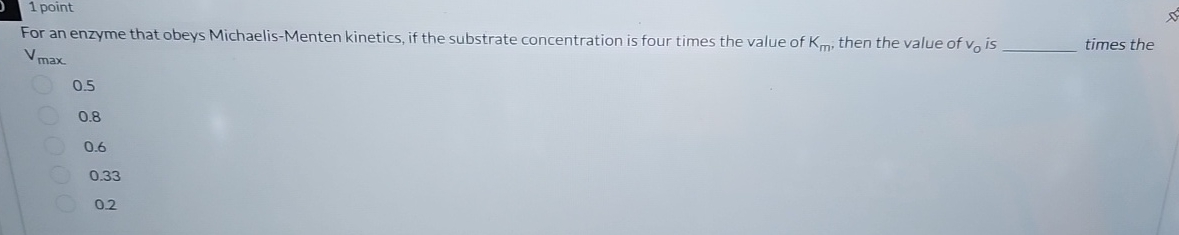 Solved 1 ﻿pointFor an enzyme that obeys Michaelis-Menten | Chegg.com