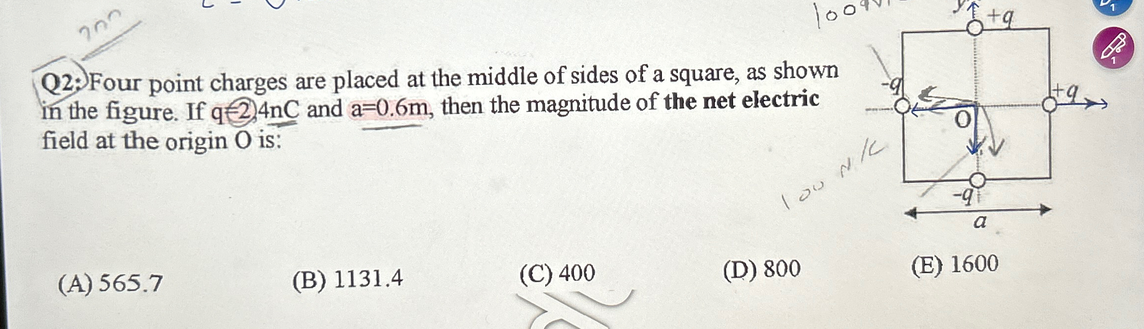 Solved Q2. ﻿Four point charges are placed at the middle of | Chegg.com