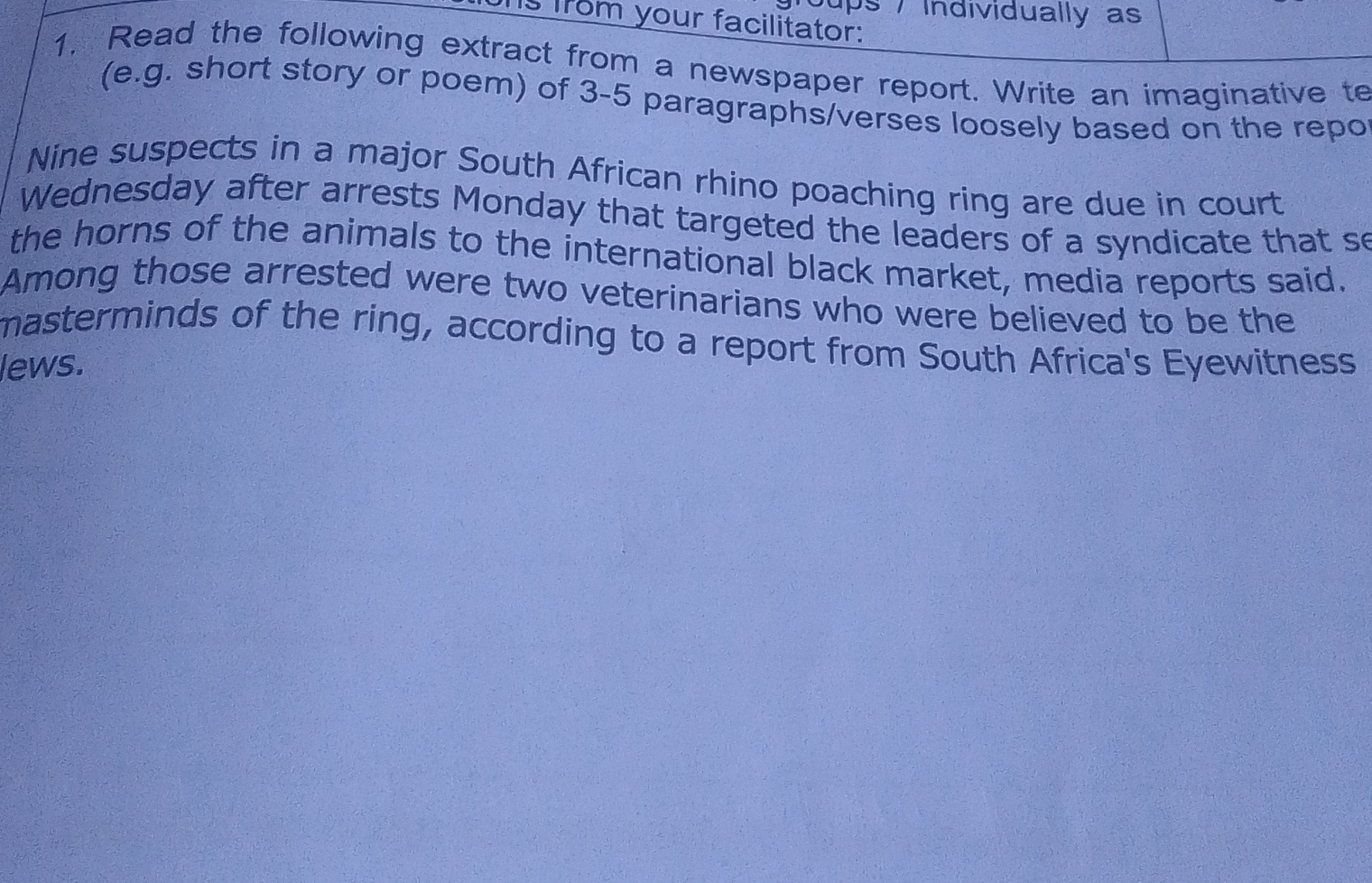 Read the following extract from a newspaper report. | Chegg.com