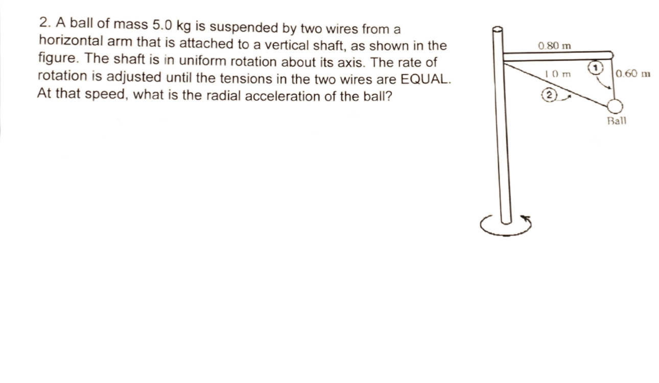 Solved A ball of mass 5.0kg ﻿is suspended by two wires from | Chegg.com
