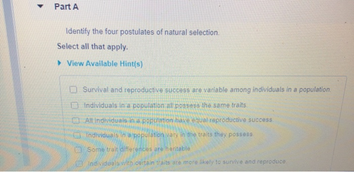 Solved Part A Identify the four postulates of natural | Chegg.com