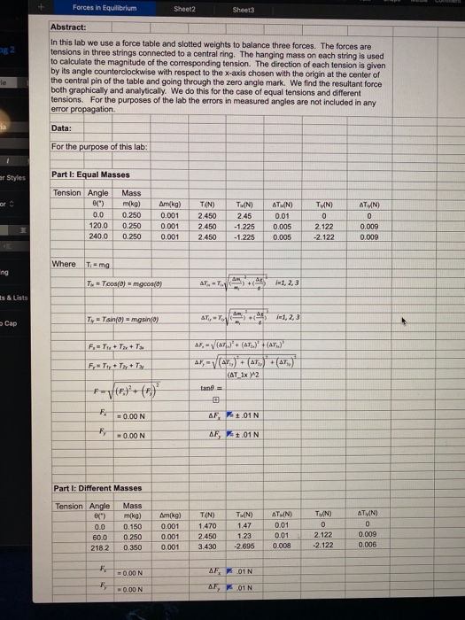 Solved Forces in Equilibrium Sheet2 Sheet3 ag 2 Abstract: In | Chegg.com