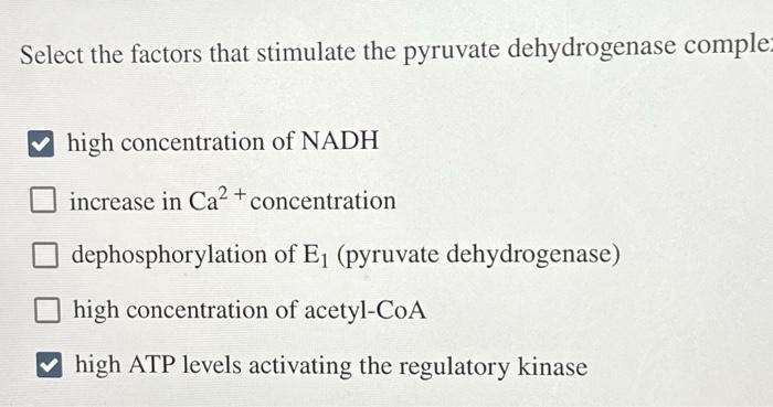 Solved Select the factors that stimulate the pyruvate | Chegg.com