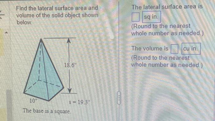 Solved Find the lateral surface area and The lateral surface | Chegg.com