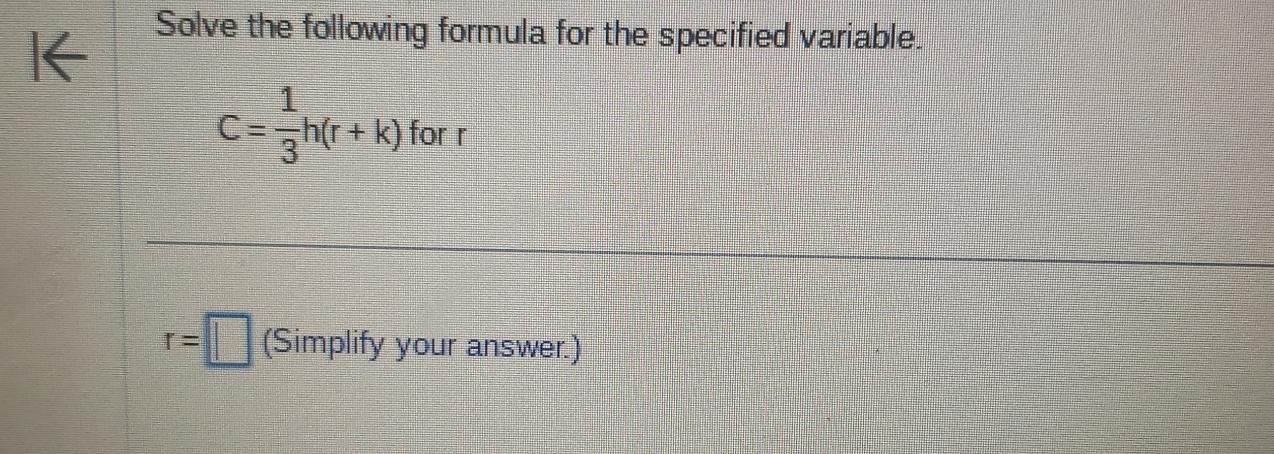 Solved Solve the following formula for the specified | Chegg.com